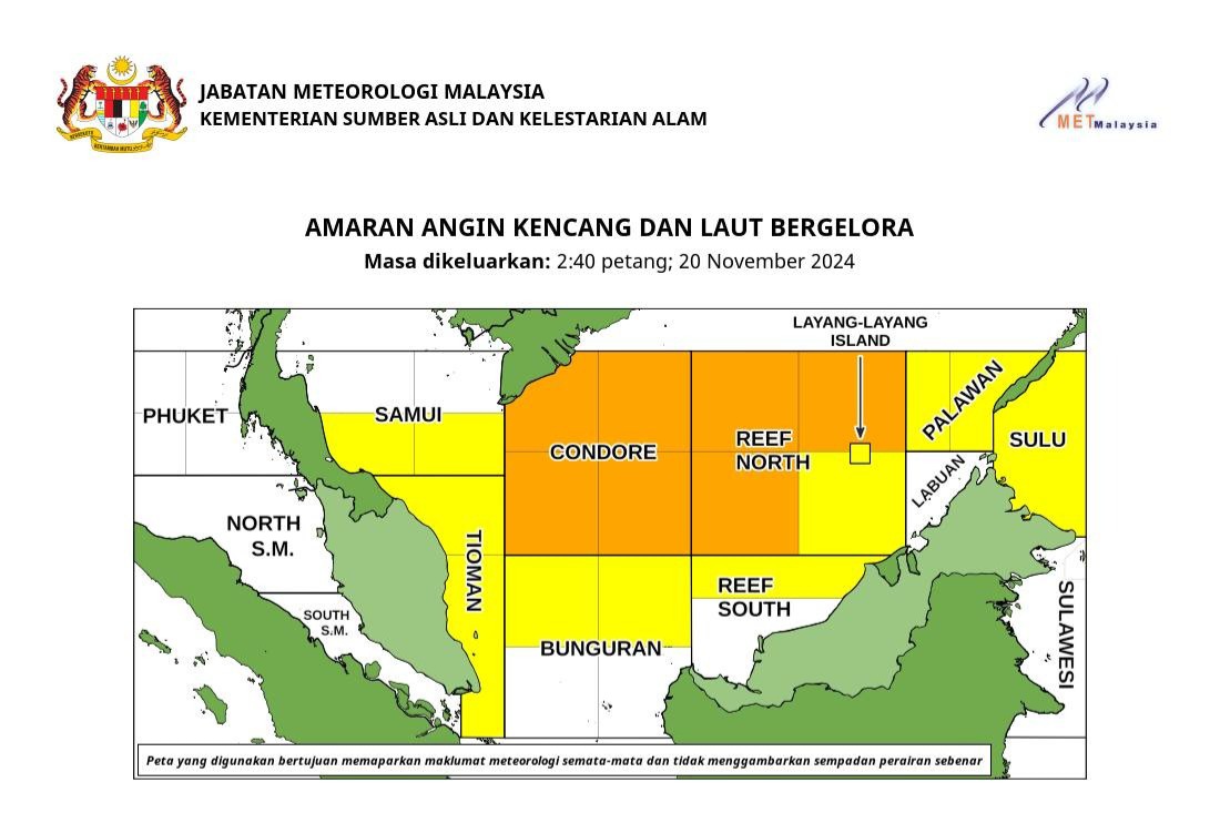 Amaran angin kencang, laut bergelora di perairan negara